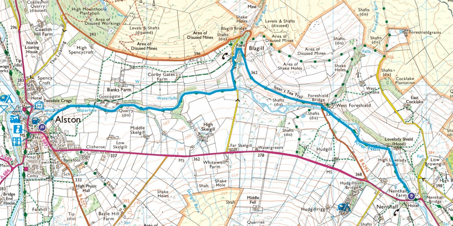 Nenthead to / from Alston - Map - Isaac's Tea Trail