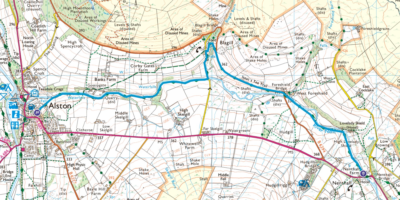 Nenthead to / from Alston - Map - Isaac's Tea Trail