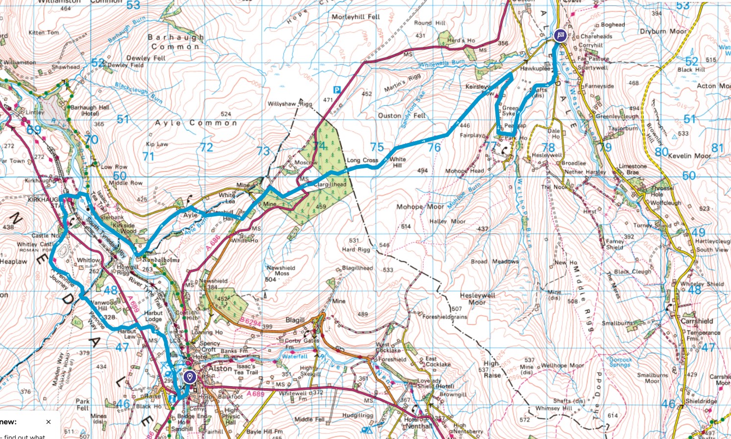 Ninebanks (St Marks Church) to Alston - Maps - Isaac's Tea Trail